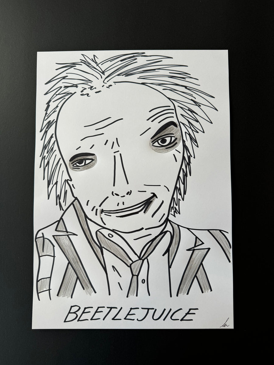 Badly Drawn Beetlejuice - Original Drawing - A3. – Badly Drawn Celebs