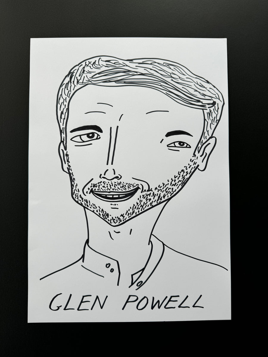 Badly Drawn Glen Powell - Original Drawing - A3. – Badly Drawn Celebs