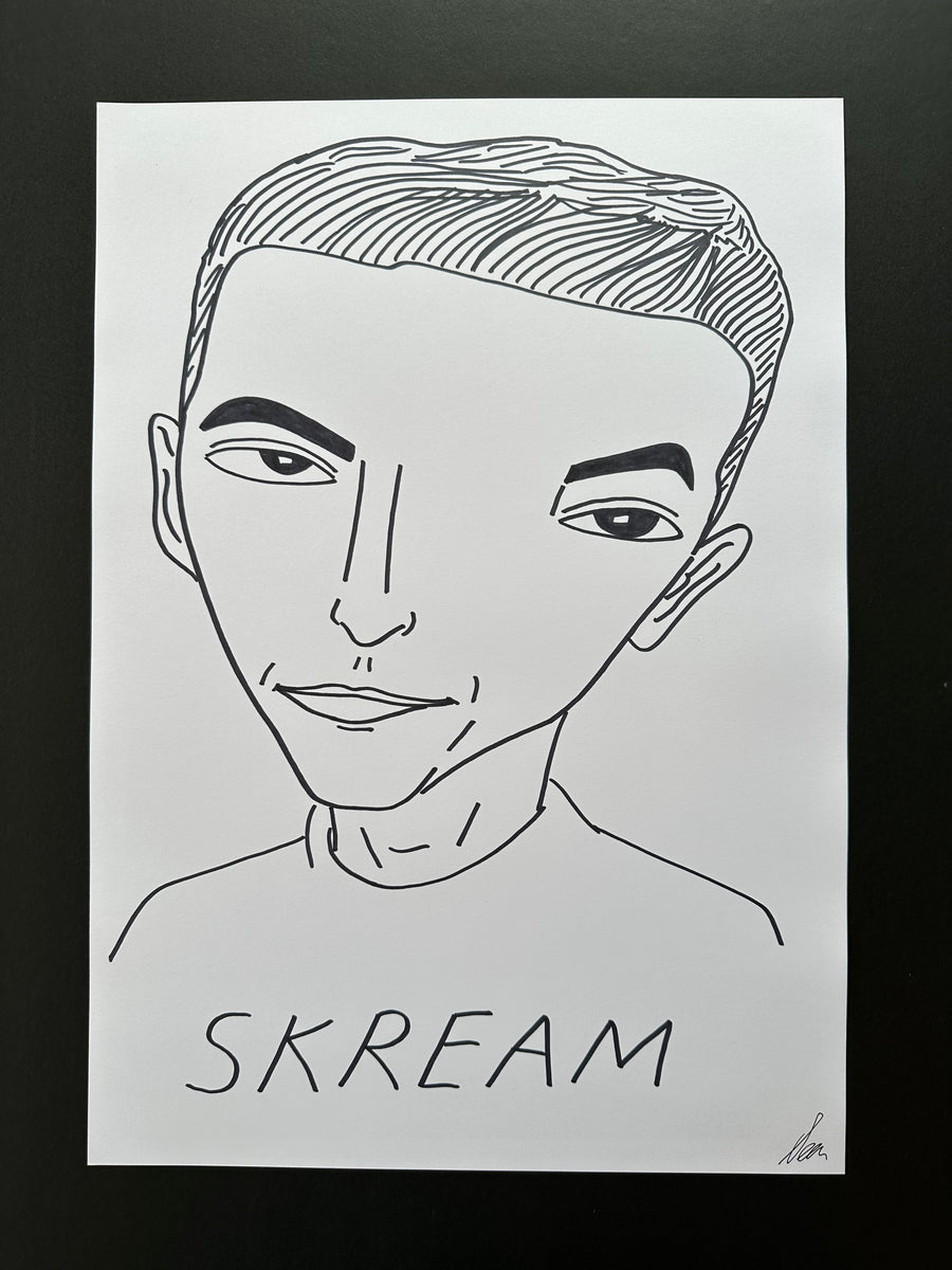 Badly Drawn Skream - Original Drawing - A3. – Badly Drawn Celebs